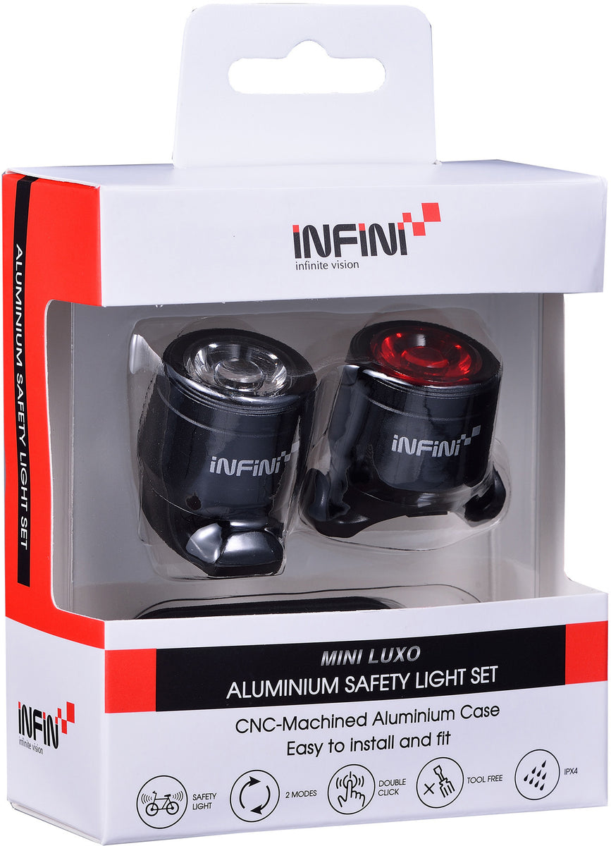 Infini Mini-Luxo USB Front and Rear Lightset in Black – Stamford Cycle Co.